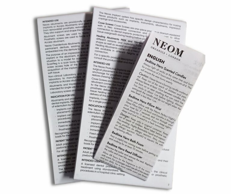 Pharmaceutical leaflets printed in Yorkshire in the UK.